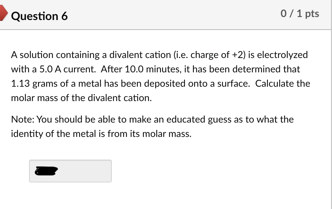 Solved A solution containing a divalent cation (i.e. charge | Chegg.com