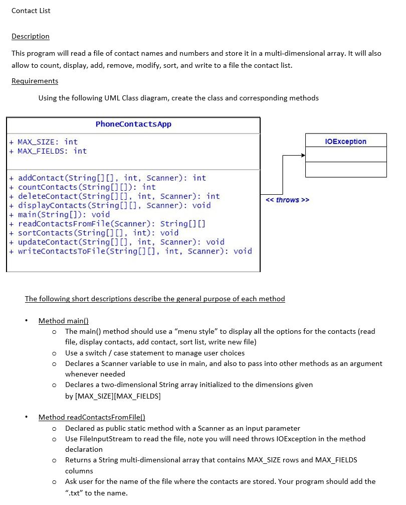 Solved Using JAVA: PhoneContactsApp Suggested: Read | Chegg.com