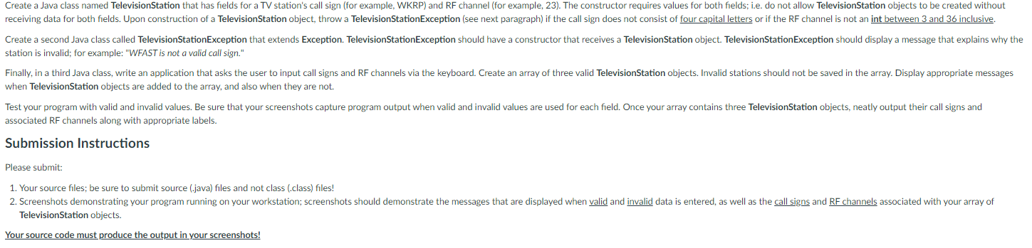 Solved Create a Java class named Television Station that has | Chegg.com