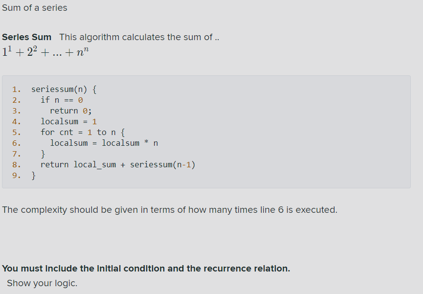 Solved Sum of a series Series Sum This algorithm calculates | Chegg.com