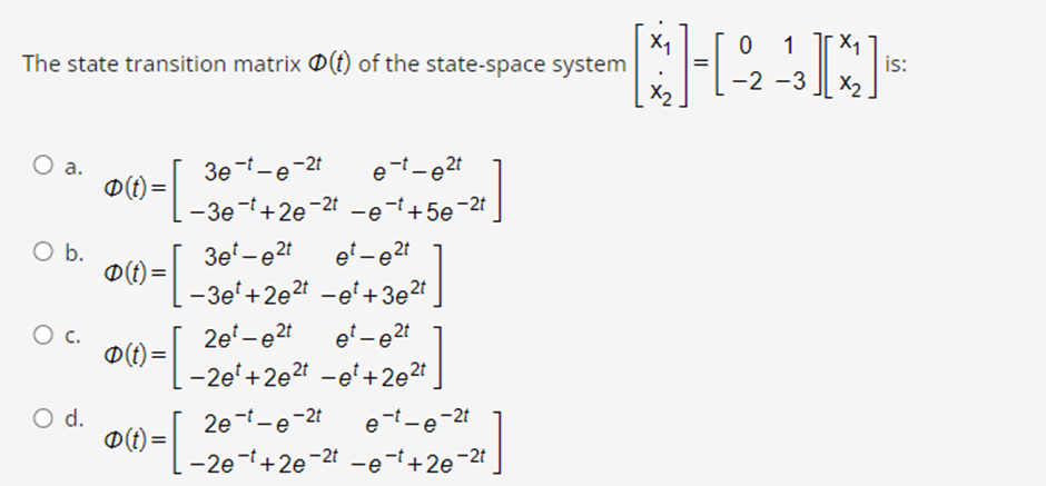 Solved The State Transition Matrix Phi T Of The