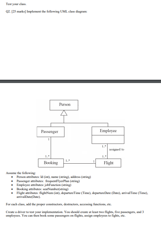 Solved Test your class. 02. (25 marks] Implement the | Chegg.com