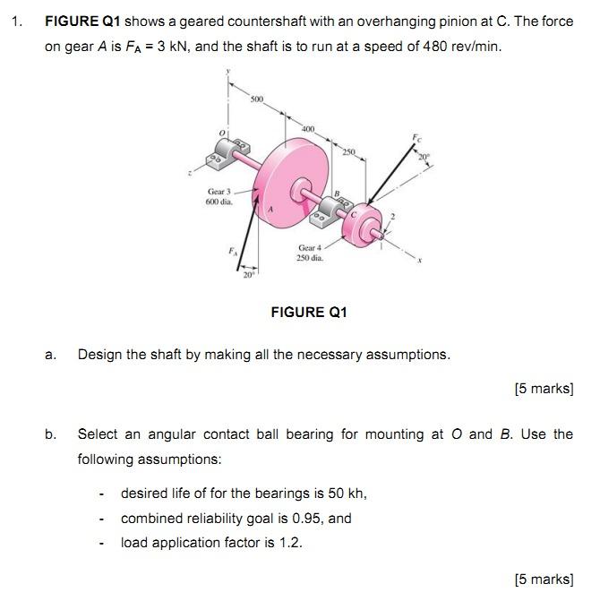 Solved 1. FIGURE Q1 shows a geared countershaft with an | Chegg.com