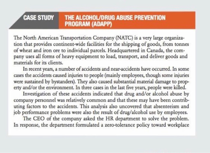 Solved CASE STUDY THE ALCOHOL/DRUG ABUSE PREVENTION PROGRAM | Chegg.com