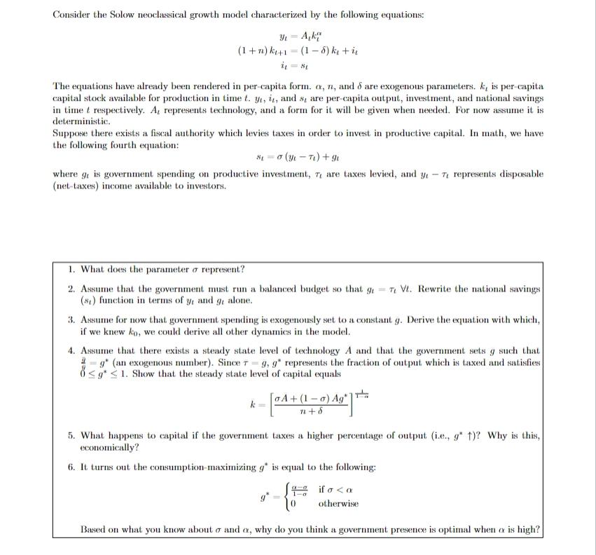Solved Consider the Solow neoclassical growth model | Chegg.com
