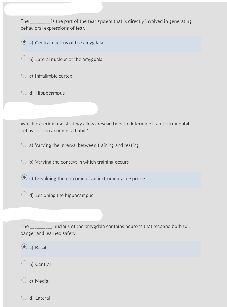 Solved The is the part of the fear system that is directly | Chegg.com