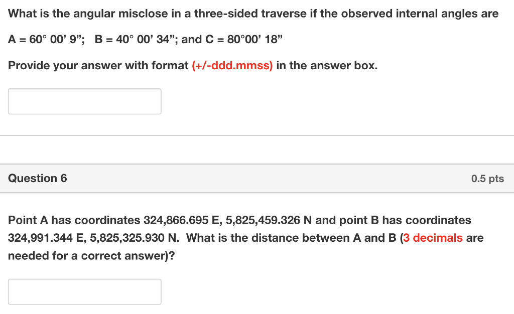 Solved What is the angular misclose in a three-sided | Chegg.com