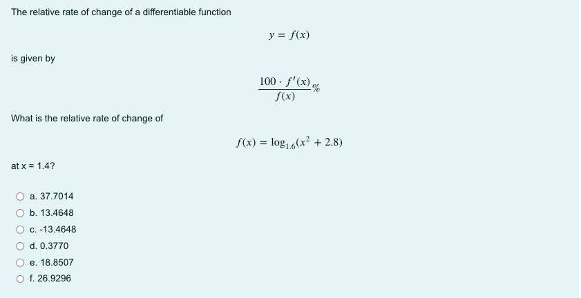 Solved The relative rate of change of a differentiable | Chegg.com