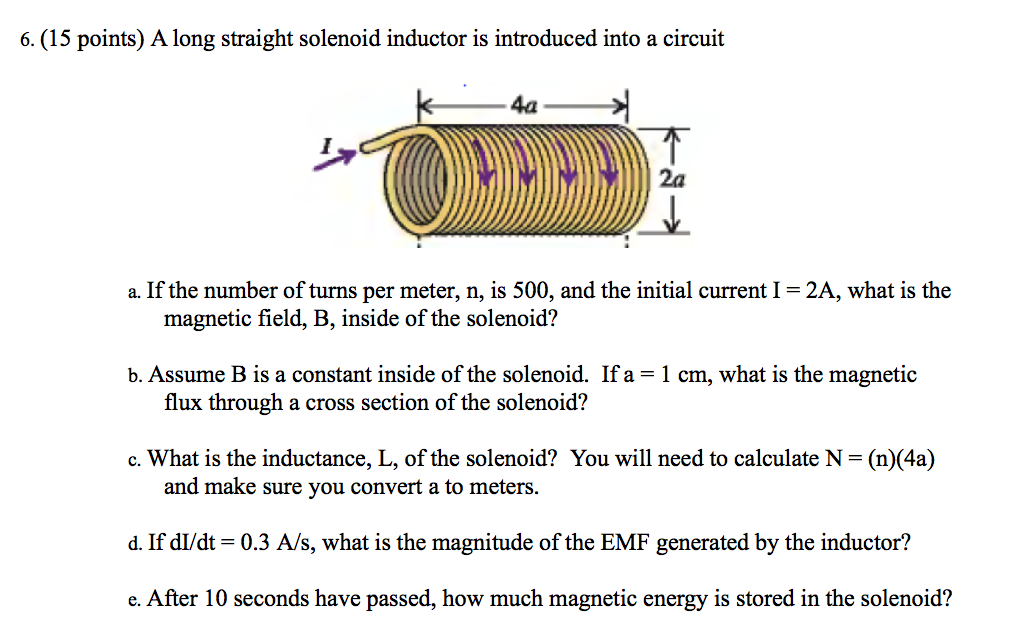 Solved 6.(15 points) A long straight solenoid inductor is | Chegg.com
