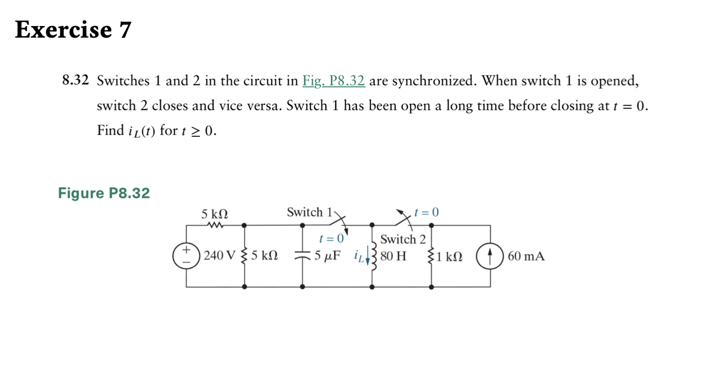 Solved Exercise 78.32 ﻿Switches 1 ﻿and 2 in ﻿the circuit in | Chegg.com
