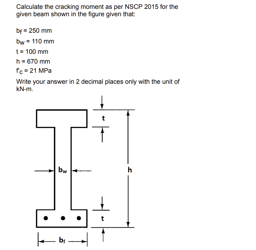 [Solved]: Calculate the cracking moment as per NSCP 2015 f