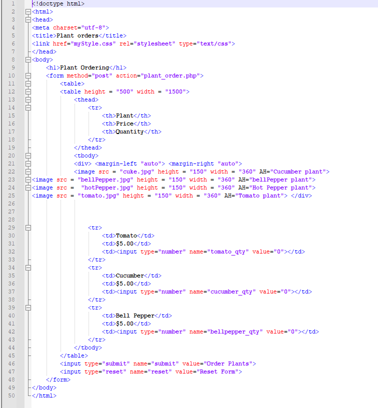 Solved Based on our previous plant order form and php we | Chegg.com