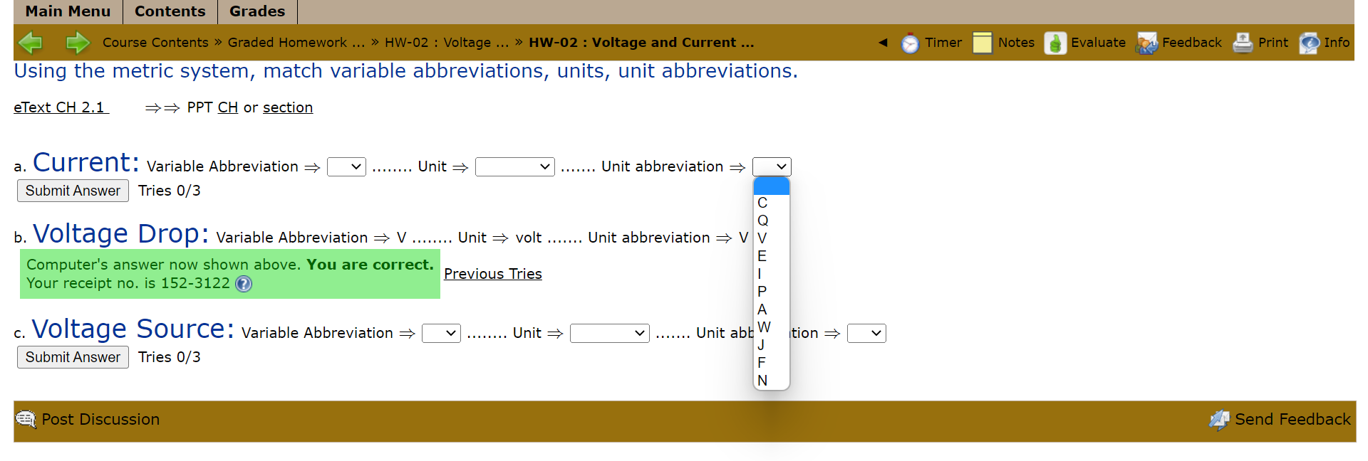 Solved Using the metric system, match variable | Chegg.com