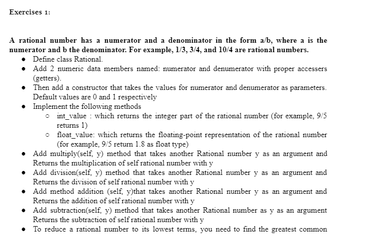 Solved Exercises 1: A rational number has a numerator and a | Chegg.com