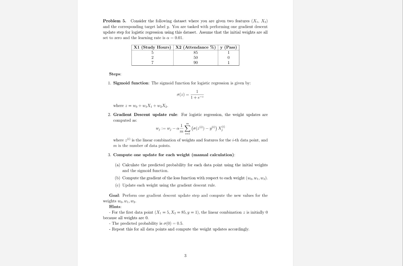 Solved Problem 5. ﻿Consider the following dataset where you | Chegg.com