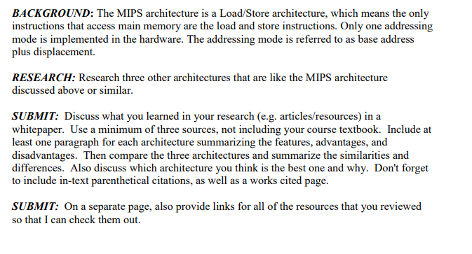 Solved BACKGROUND: The MIPS architecture is a Load/Store | Chegg.com
