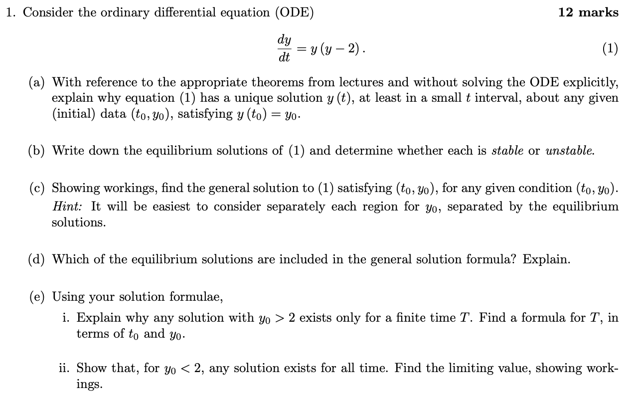 Solved 1. Consider the ordinary differential equation (ODE) | Chegg.com