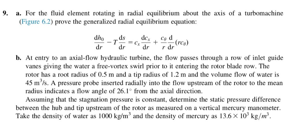 9. a. For the fluid element rotating in radial | Chegg.com