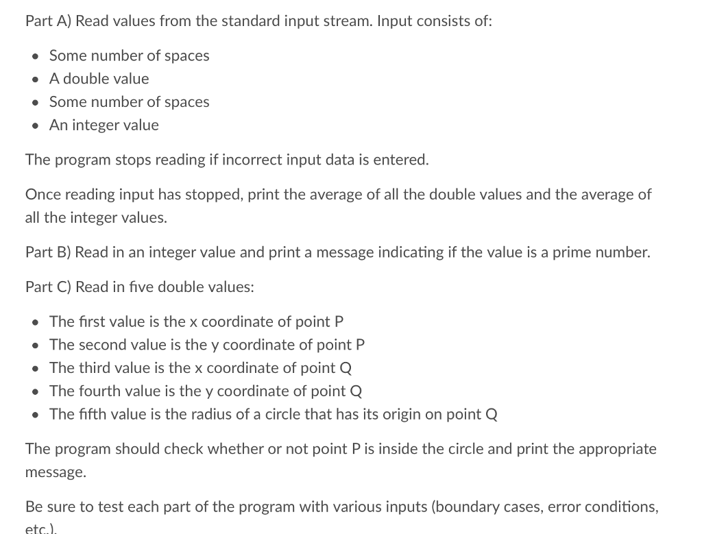 Solved Part A) Read values from the standard input stream. | Chegg.com