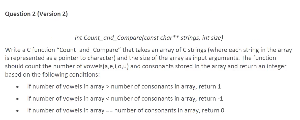 Solved Question 2 (Version 2) int Count_and_Compare(const | Chegg.com
