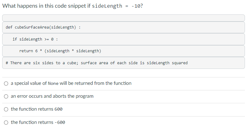 Solved What happens in this code snippet if sidelength = | Chegg.com
