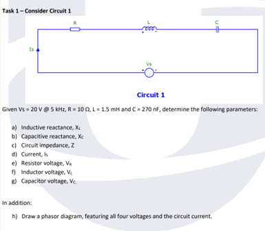 Solved Given Vs=20 V ब 5kHz,R=10Q,L=1.5mH and C=270nf, | Chegg.com