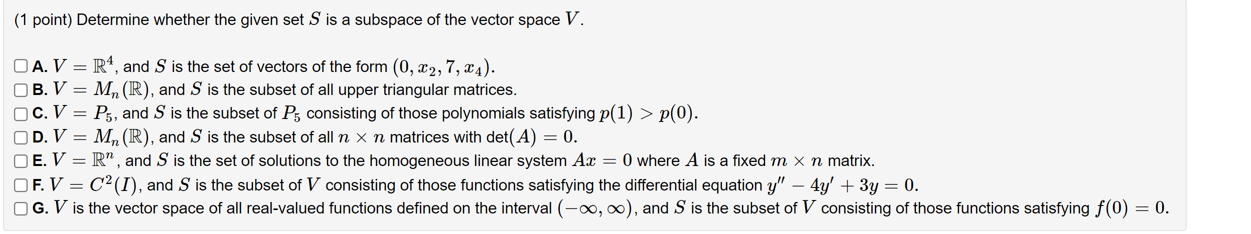 Solved (1 point) Determine whether the given set S is a | Chegg.com