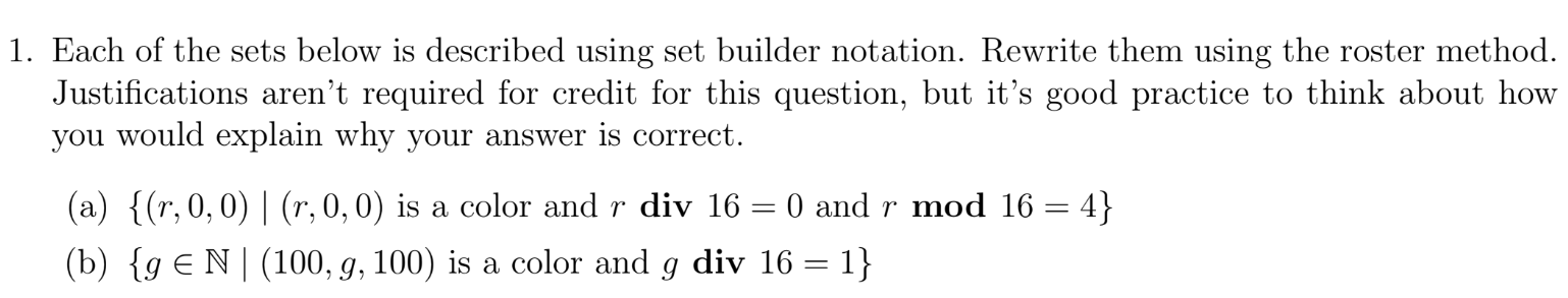 Solved 1. Each of the sets below is described using set | Chegg.com