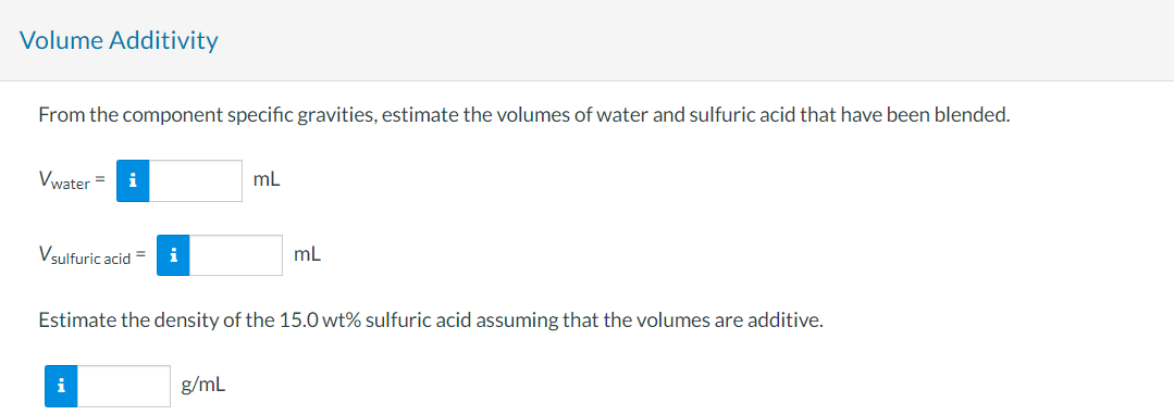 Solved Volume Additivity From the component specific | Chegg.com