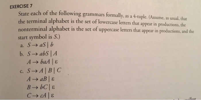 Solved EXERCISE7 State each of the following grammars | Chegg.com