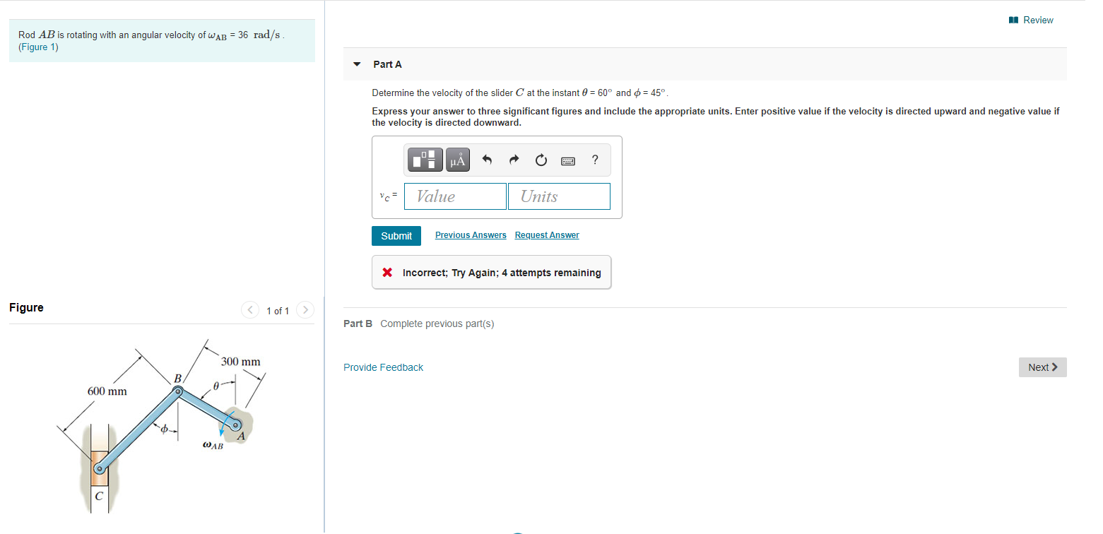 Solved Review Rod AB is rotating with an angular velocity of | Chegg.com
