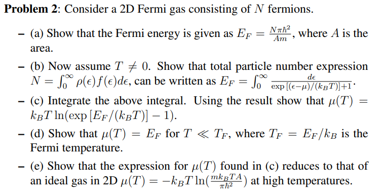 Solved Problem 2: Consider a 2D Fermi gas consisting of N | Chegg.com