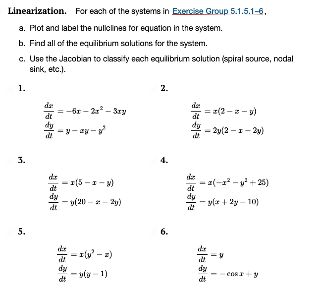 Solved Linearization. For each of the systems in Exercise | Chegg.com