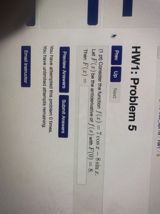 Solved HW1: Problem 5 Prev Up Next (1 pt) Consider the | Chegg.com