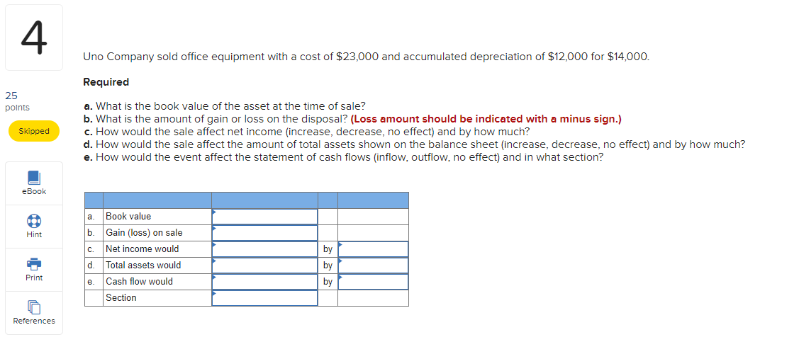 Solved 4 Uno Company Sold Office Equipment With A Cost Of Chegg