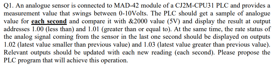 Q1. An analogue sensor is connected to MAD-42 module | Chegg.com