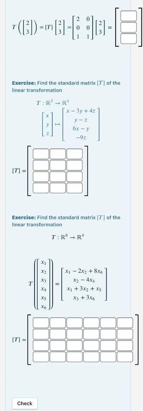 Solved Example: Find the standard matrix [T] of the linear | Chegg.com