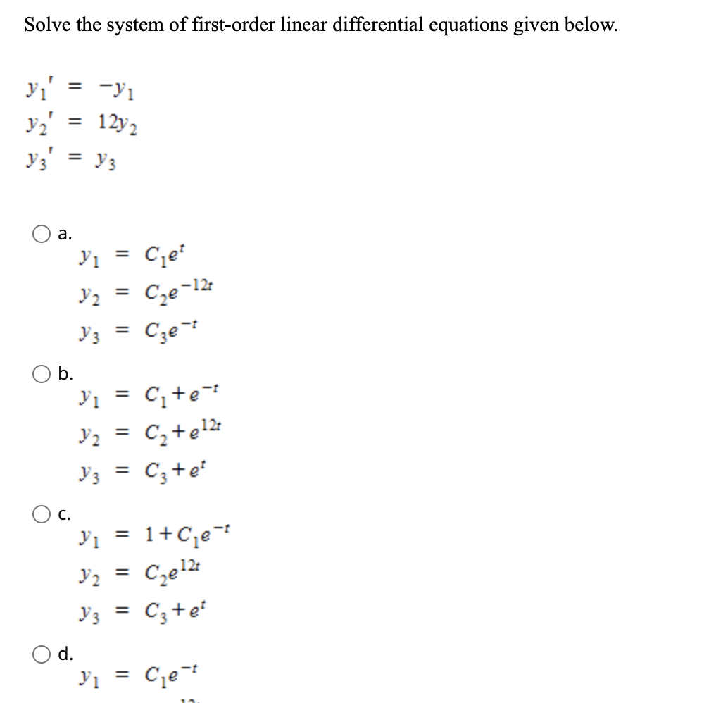 Solved Solve the system of first-order linear differential | Chegg.com