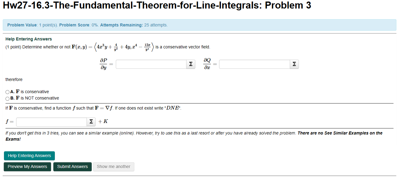 Solved Hw27-16.3-The-Fundamental-Theorem-for-Line-Integrals: | Chegg.com