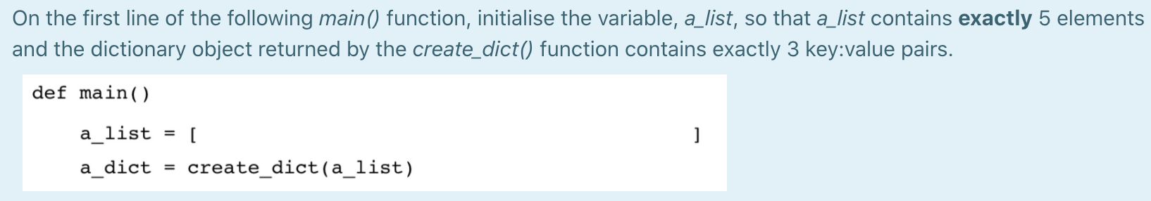 Solved def create_dict(a_list): a_dict = {} for num in | Chegg.com