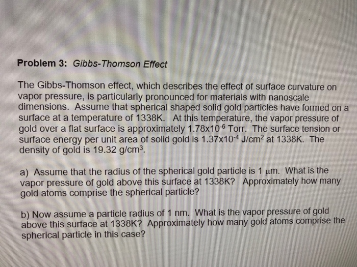 Solved Problem 3: Gibbs-Thomson Effect The Gibbs-Thomson | Chegg.com