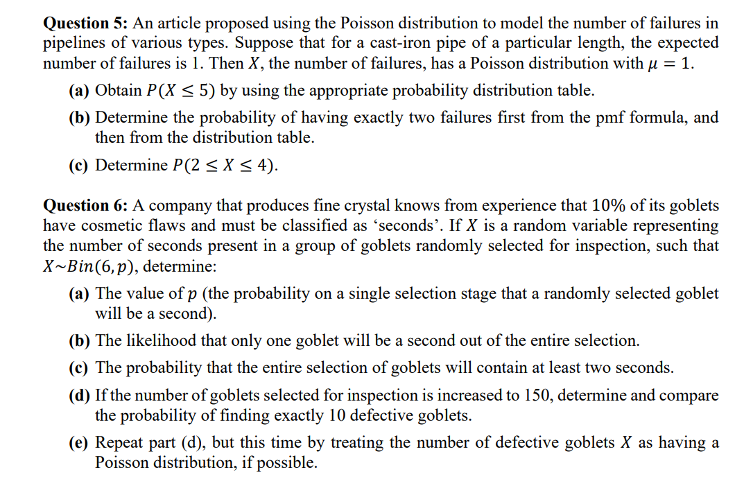Solved Question 5: An article proposed using the Poisson | Chegg.com