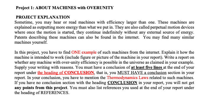 Solved Project 1: ABOUT MACHINES with OVERUNITY PROJECT | Chegg.com