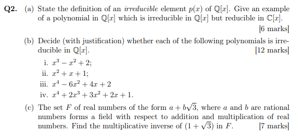 Solved State the definition of an irreducible element p(x) | Chegg.com
