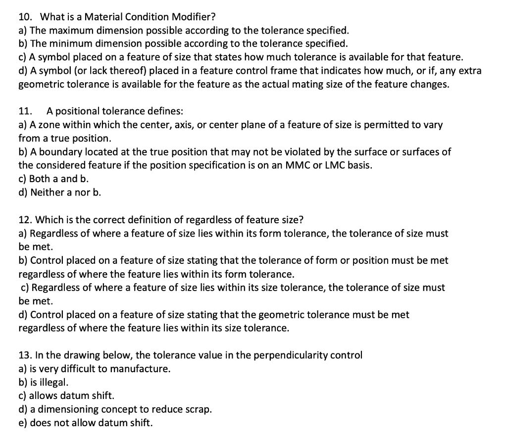 10. What is a Material Condition Modifier? a) The | Chegg.com