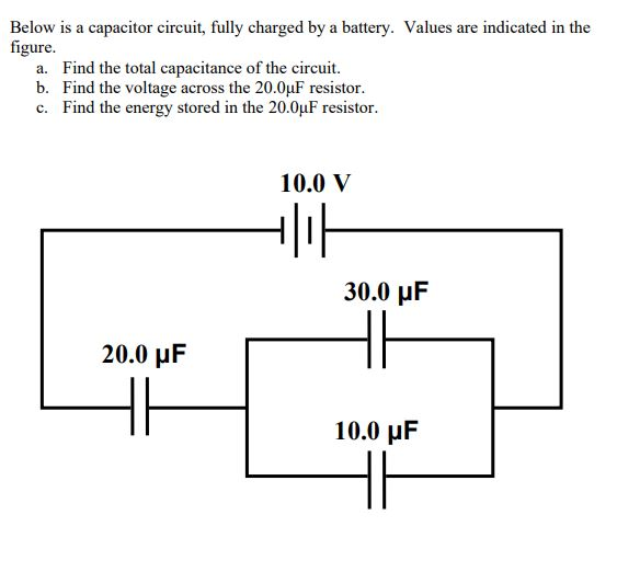 Solved Below is a capacitor circuit, fully charged by a | Chegg.com