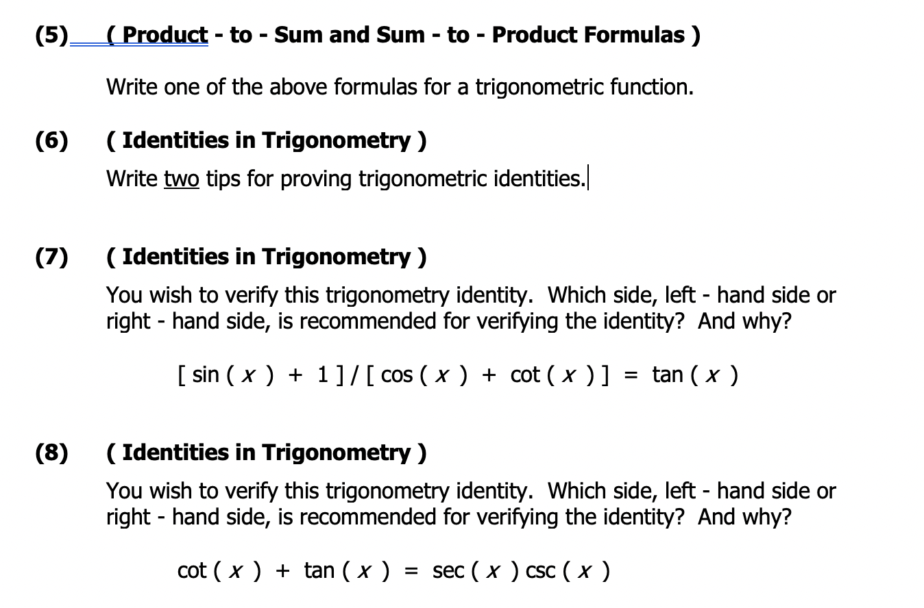 Solved 5 Product To Sum And Sum To Product Chegg