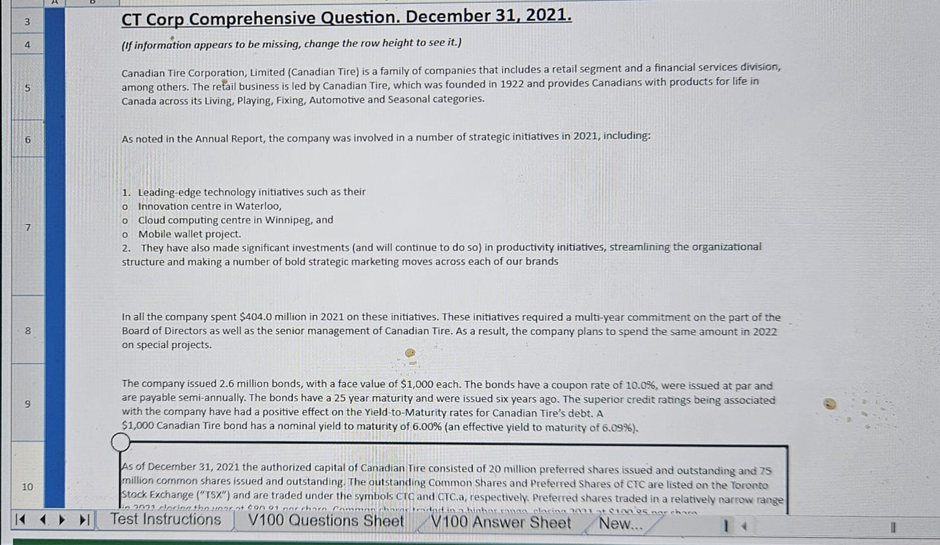 Solved CT Corp Comprehensive Question Canadian Tire | Chegg.com