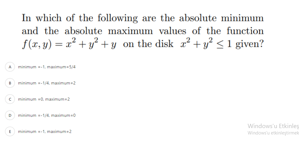 Solved In which of the following are the absolute minimum | Chegg.com