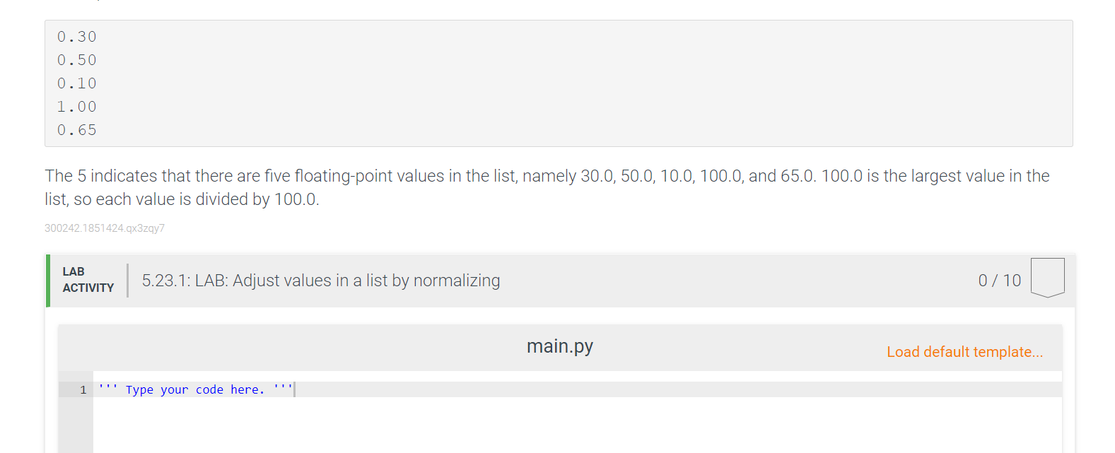 Solved 5 23 LAB Adjust Values In A List By Normalizing When Chegg